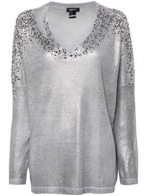 Avant Toi Crystal-embellished V-neck Jumper - Grey
