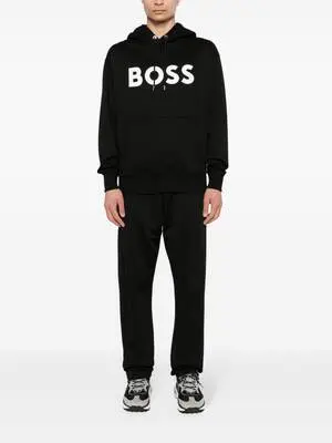 BOSS Logo Print Cotton Hoodie - Black