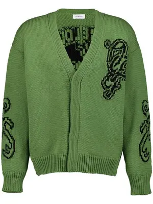 Off-White V-neck Intarsia-knit Cardigan