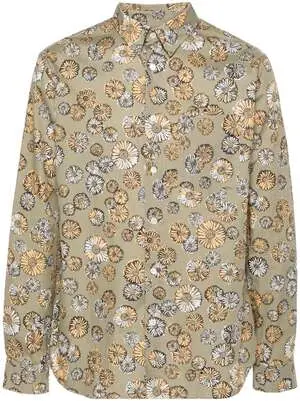Maison Kitsuné Floral-print Cotton Shirt - Green