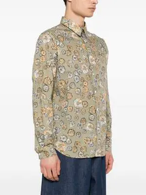 Maison Kitsuné Floral-print Cotton Shirt - Green