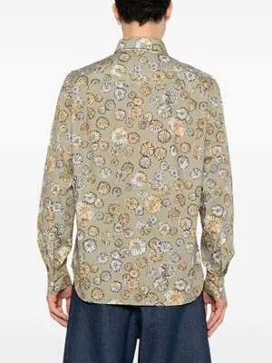 Maison Kitsuné Floral-print Cotton Shirt - Green