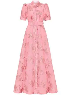 Rebecca Vallance Floral Jacquard Belted Maxi Dress - Pink