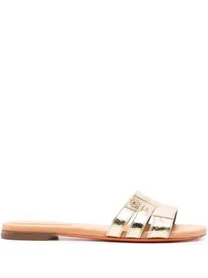 Santoni Open-toe Flat Slides - Gold