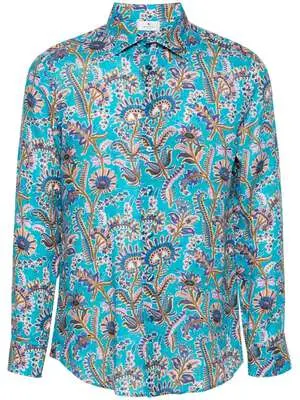 Etro Floral-print Linen Shirt - Blue
