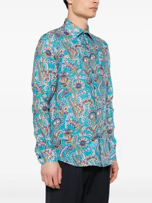 Etro Floral-print Linen Shirt - Blue
