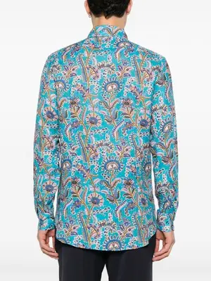 Etro Floral-print Linen Shirt - Blue