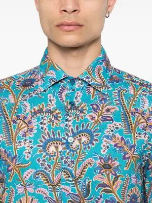 Etro Floral-print Linen Shirt - Blue