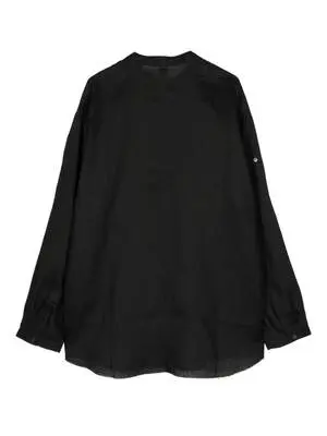 Isabel Benenato Band-collar Linen Shirt - Black