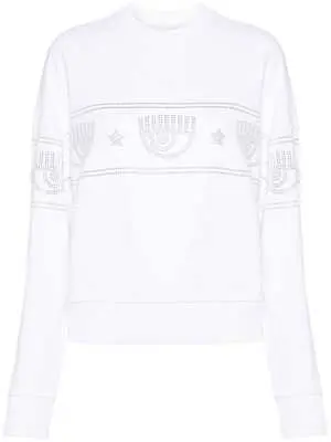 CHIARA FERRAGNI Logomania Stud-embellished Sweatshirt - White