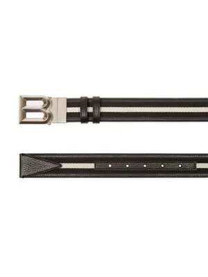 Bally B-logo Striped Leather Belt - Black