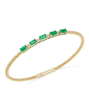 Bloomingdale'S 14k Yellow Gold Emerald & Diamond Bangle Bracelet - Green/gold