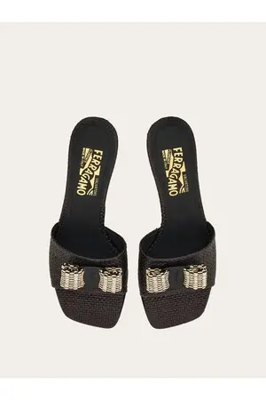 FERRAGAMO Raffia Vara Bow Slide