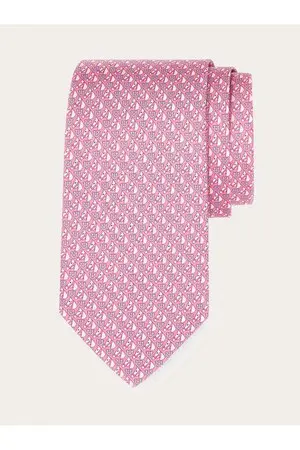 FERRAGAMO Equestrian Print Silk Neck Tie - Pink
