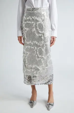 Erdem Sequin Embroidered Pencil Skirt - Silver