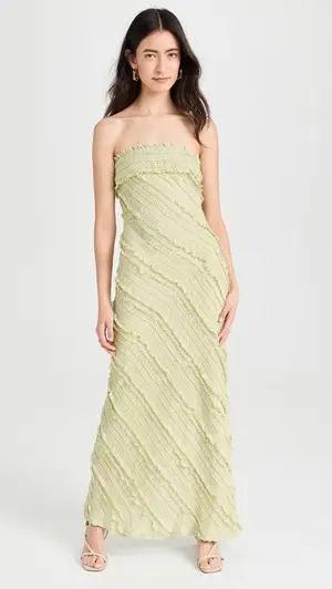 Endless Rose Strapless Ruffled Maxi Dress - Pistachio