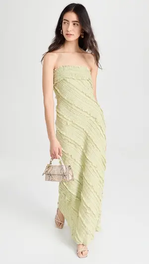 Endless Rose Strapless Ruffled Maxi Dress - Pistachio