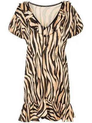 PARLOR Ruffle-detail Zebra-print Dress