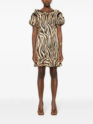 PARLOR Ruffle-detail Zebra-print Dress