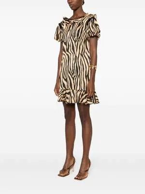 PARLOR Ruffle-detail Zebra-print Dress