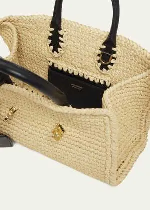 FERRAGAMO Hug Mini Crochet Raffia Top-handle Bag