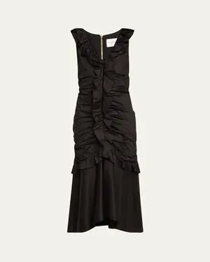 Carolina Herrera Ruched Ruffle Trumpet Midi Dress