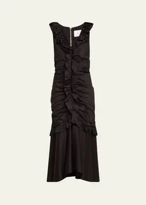 Carolina Herrera Ruched Ruffle Trumpet Midi Dress