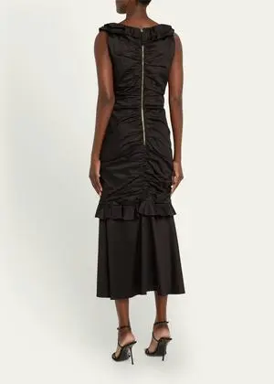 Carolina Herrera Ruched Ruffle Trumpet Midi Dress