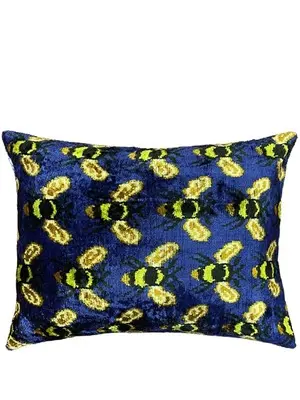 LES-OTTOMANS Bees Velvet Cushion - Blue