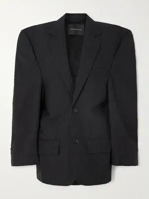Balenciaga Oversized Pinstriped Wool Blazer - Gray