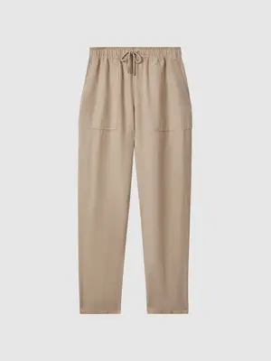 REISS Romie Drawstring Linen Trousers - Sand