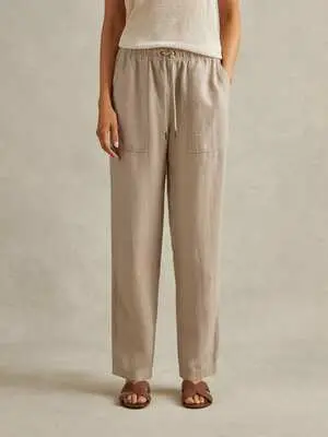 REISS Romie Drawstring Linen Trousers - Sand