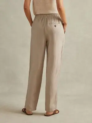 REISS Romie Drawstring Linen Trousers - Sand