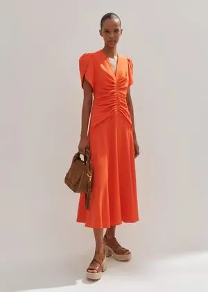 ME+EM Textured Pleat Front Midi Dress