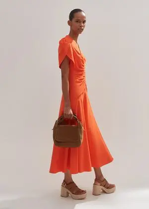 ME+EM Textured Pleat Front Midi Dress