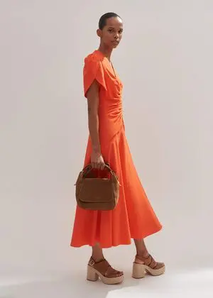 ME+EM Textured Pleat Front Midi Dress