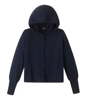 ME+EM Cashmere Boxy Cropped Hoodie - Dark Navy