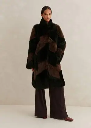 ME+EM Shearling Patchwork Coat - Black Multi