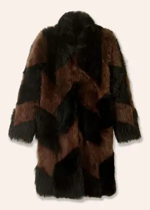 ME+EM Shearling Patchwork Coat - Black Multi