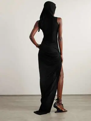 Rick Owens Sienna Hooded Draped Jersey Maxi Dress In Black - 40% Off |  Editorialist