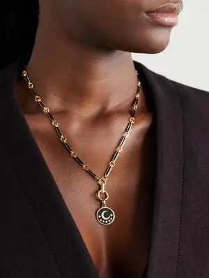 FOUNDRAE Crescent 18-karat Diamond, And Enamel Pendant