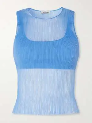 Simkhai Oakley Ribbed Mesh And Stretch-jersey Top Blue