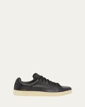 TOM FORD Warwick Grained Leather Sneakers - Black Cream