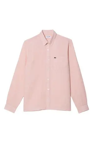 Lacoste Regular Fit Linen Button-down Shirt - Flamingo