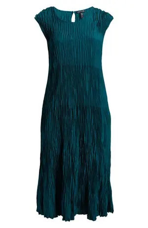 Eileen Fisher Tiered Pleated Silk Midi Dress In Aegean - 56% Off |  Editorialist