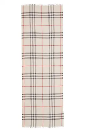 Burberry Giant Check Print Wool & Silk Scarf - Stone