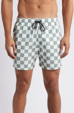 BOARDIES Nico Checkerboard Swim Trunks - Green/cream