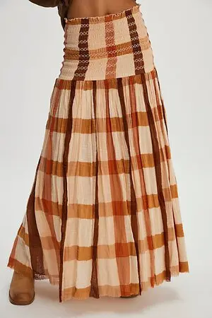 Free People Convertible Maxi Skirt With Tie-Dye Print Tangerine Combo - Check