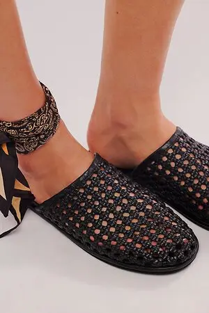 Free People Freya Woven Mule Flats - Black