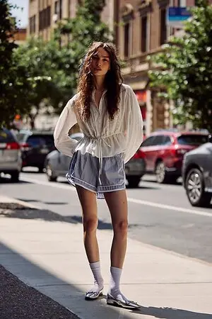 Free People Varsity Blues Running Shorts - Dusted Cerulean Combo